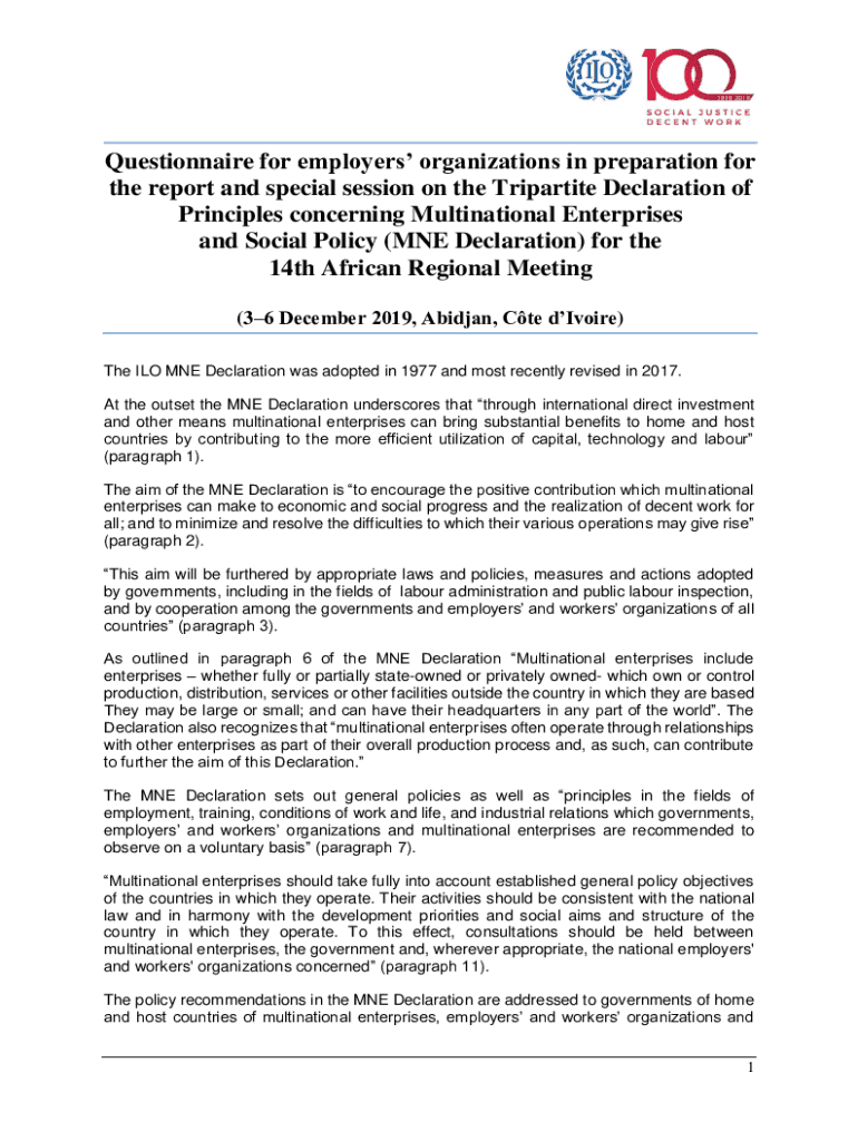 Fillable Online Questionnaire for employers' organizations in ...