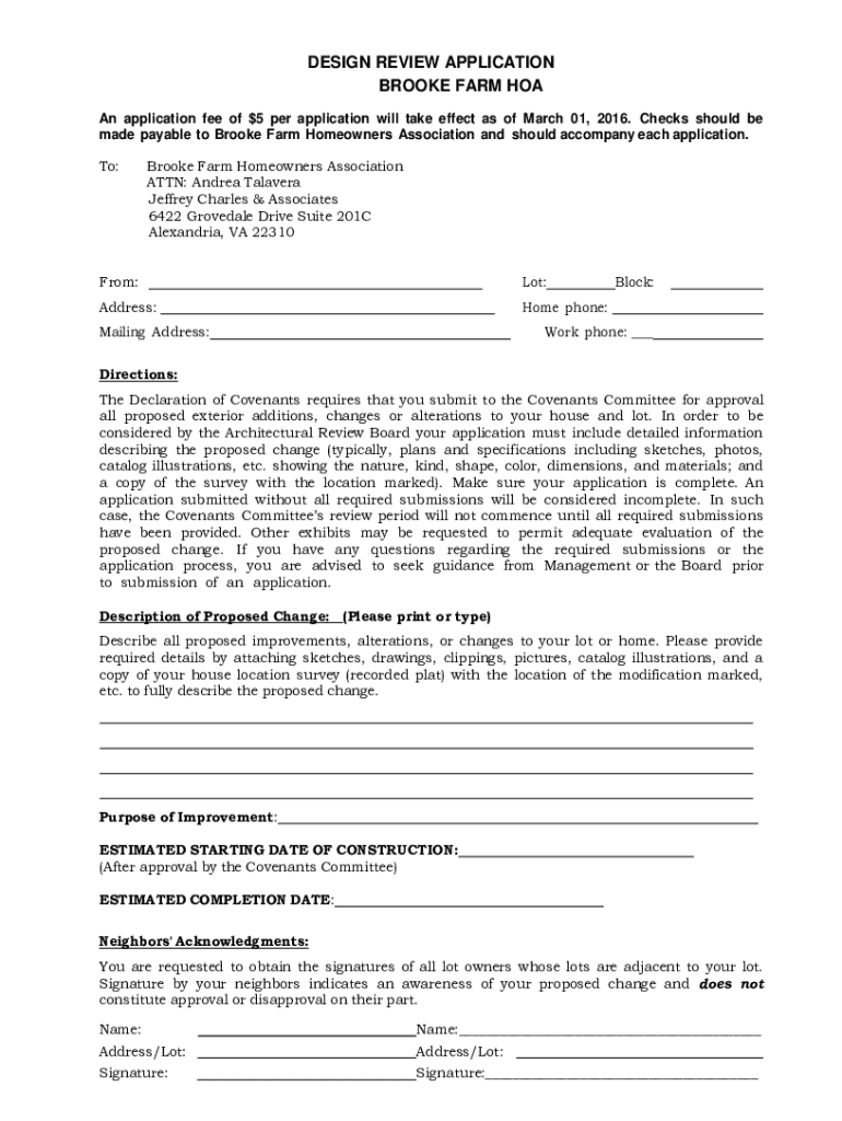 Fillable Online DESIGN REVIEW APPLICATION - Brooke Farm HOA Fax Email Print - pdfFiller