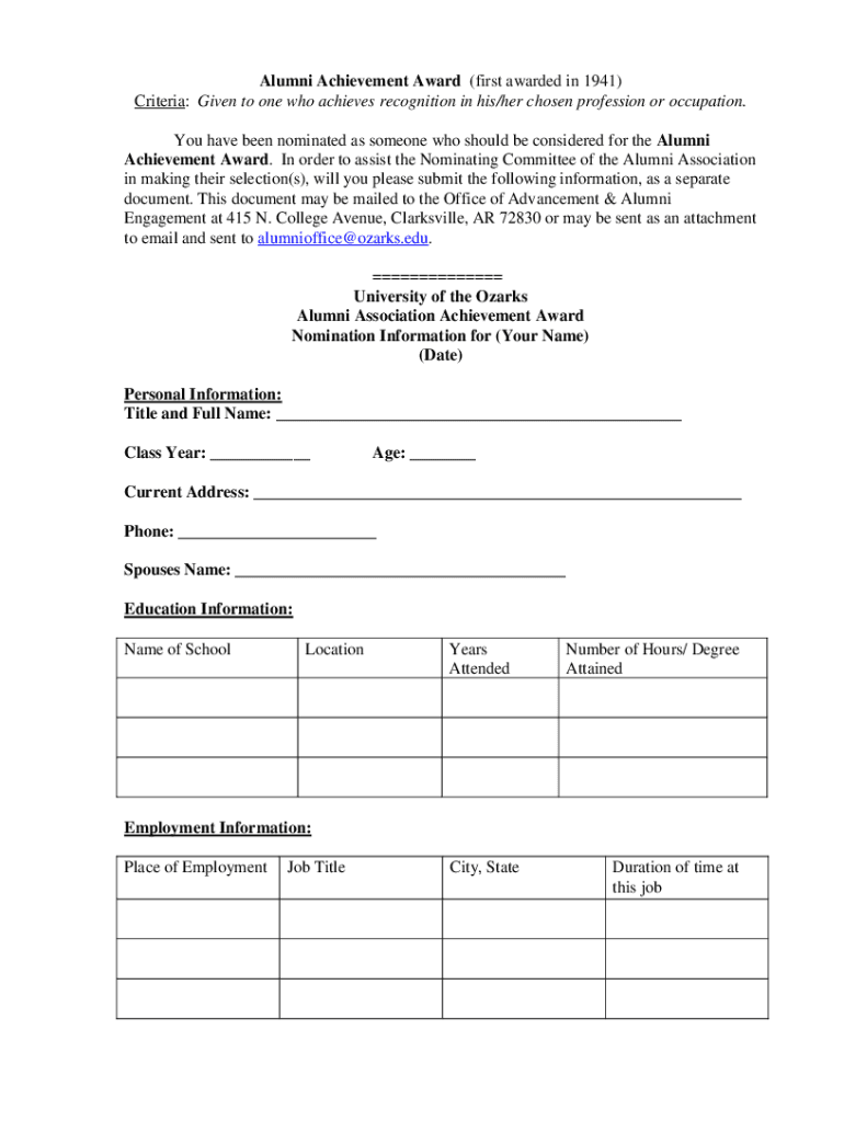 Fillable Online Alumni Awards - Alumni - School of Medicine and ...