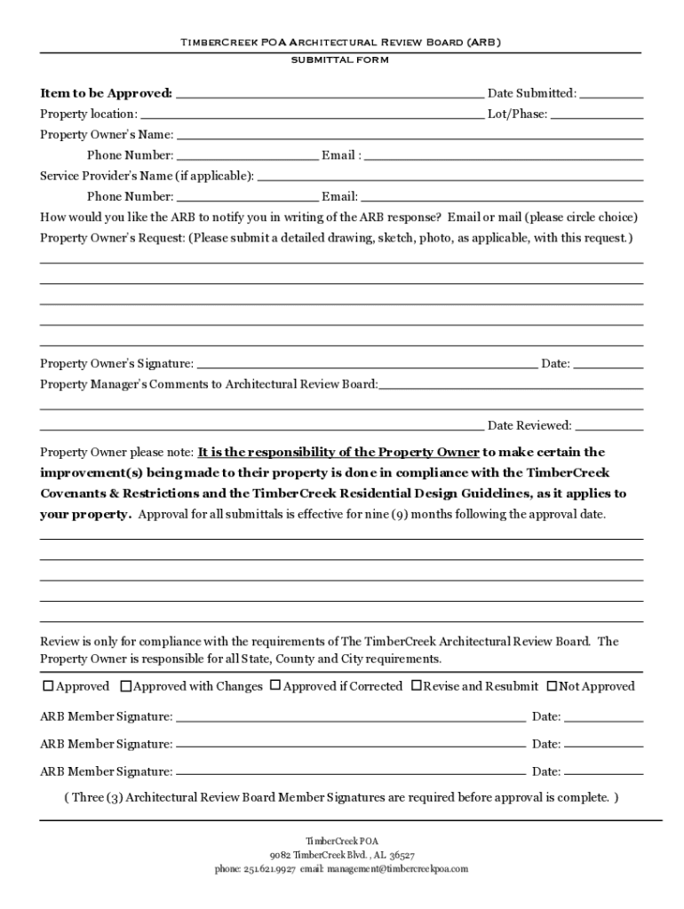 Fillable Online Architectural Review Board (ARB) APPLICATION FORM Fax ...