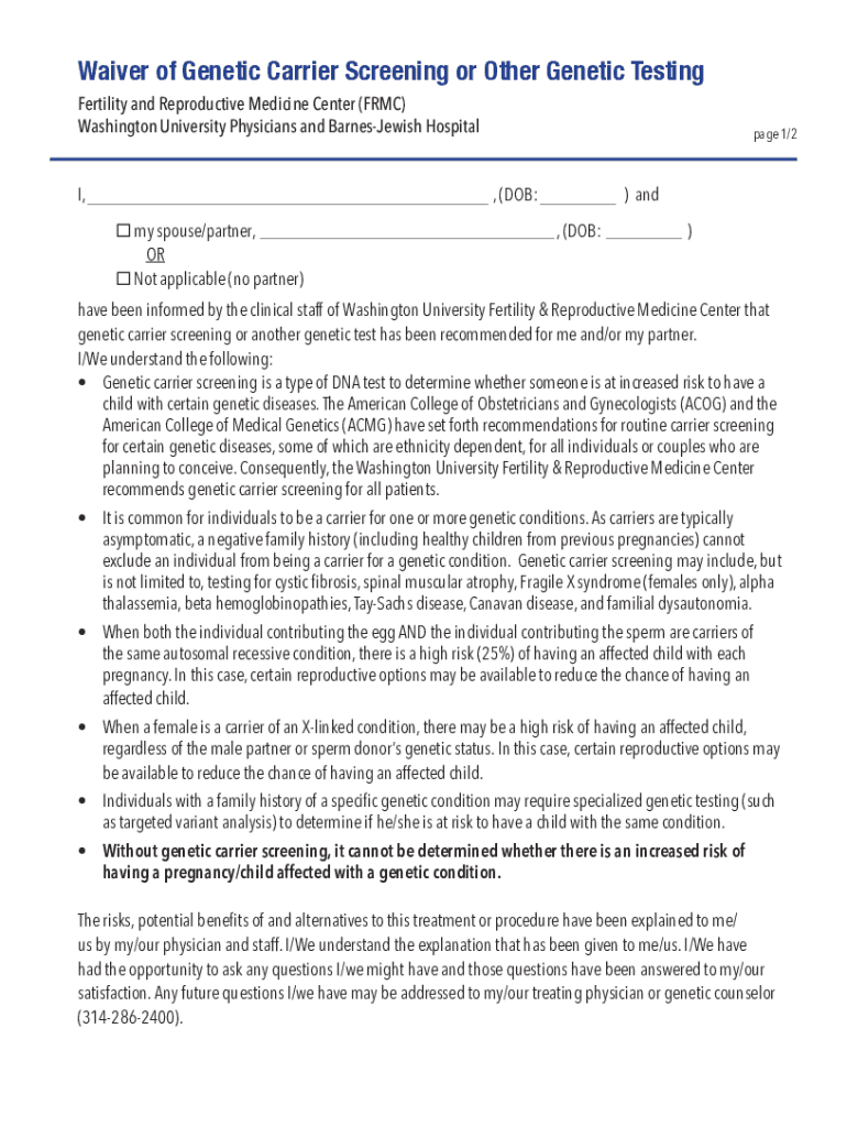 Fillable Online Position StatementPrepregnancy genetic carrier ...