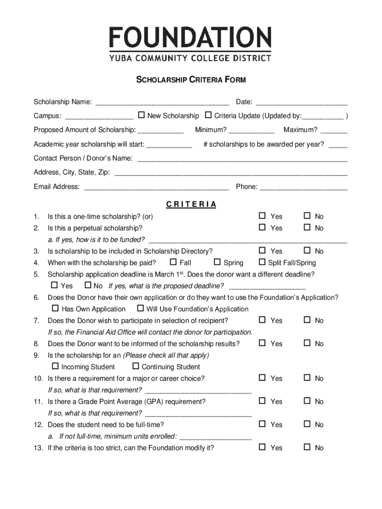 Fillable Online PROCESS AND CRITERIA FOR NEW SCHOLARSHIPS Fax Email ...