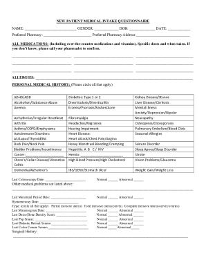Fillable Online Page 1 of 5 PEDIATRIC NEW PATIENT INTAKE FORM Patient ... Fax Email Print ...
