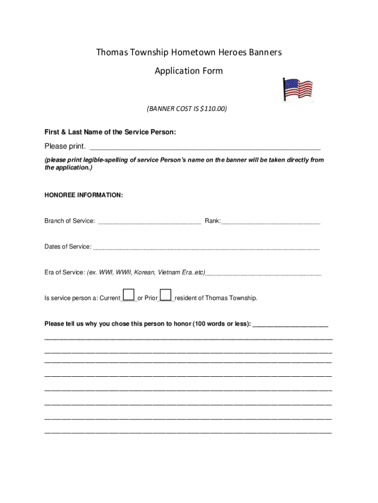 Fillable Online Thomas Township Hometown Heroes Banners Application ...