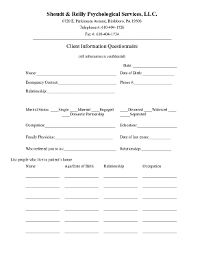 Fillable Online Client Information Questionnaire - Adult Fax Email ...