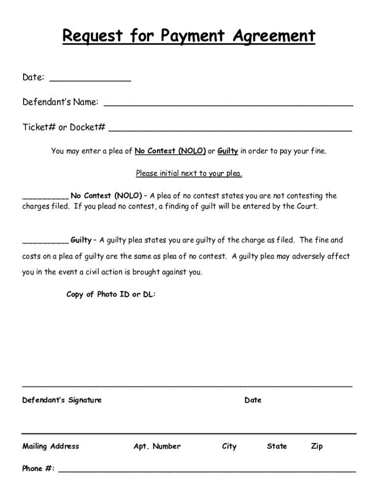 Fillable Online PAYMENT PLAN PLEA AND REQUEST DEFENDANT NAME Fax Email Print - pdfFiller