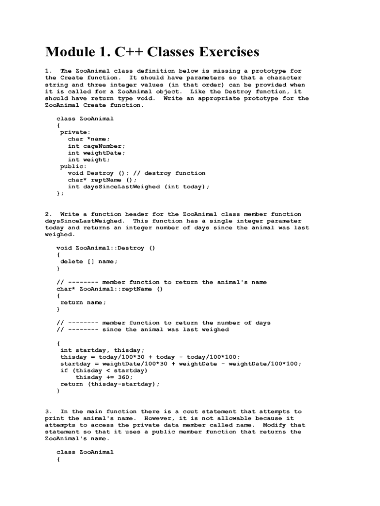 Fillable Online homepages laas Solved 1 The ZooAnimal class definition below is missing a Fax ...