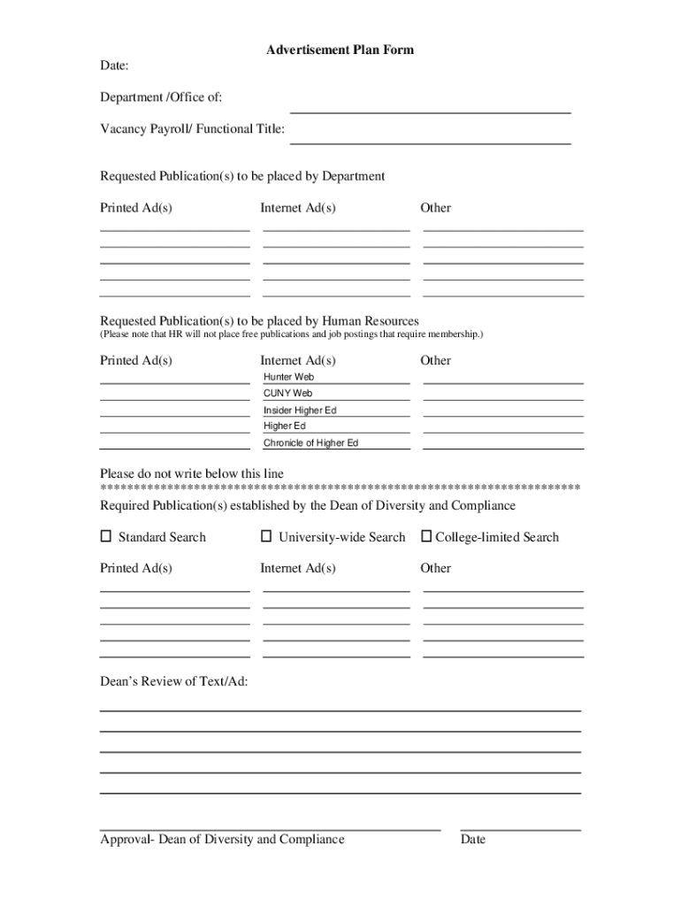 Fillable Online Advertisement Plan Form Fax Email Print - pdfFiller