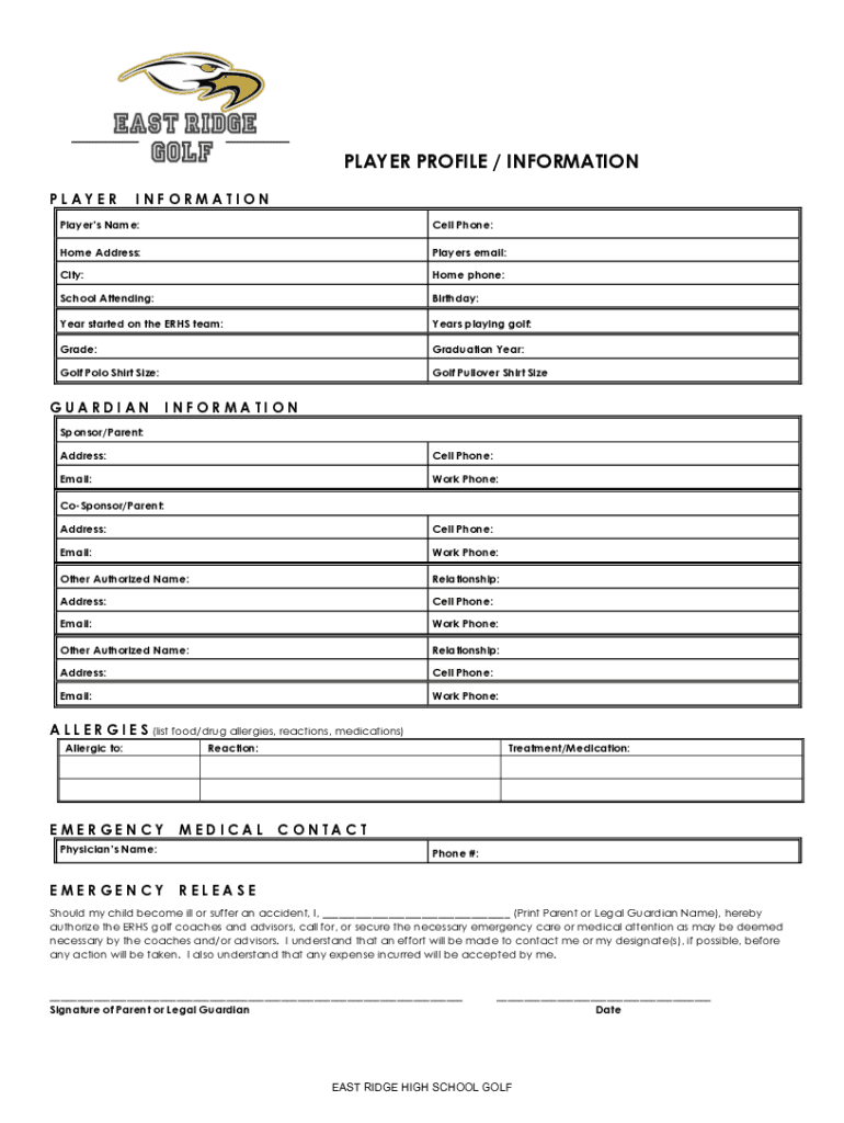 Fillable Online PLAYER PROFILE / INFORMATION Fax Email Print - pdfFiller
