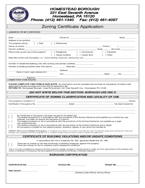Fillable Online ZONING CERTIFICATE OF USE CITY OF ... Fax Email Print ...