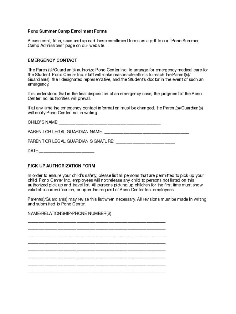 Fillable Online Summer Camp Admissions Forms Fax Email Print - pdfFiller