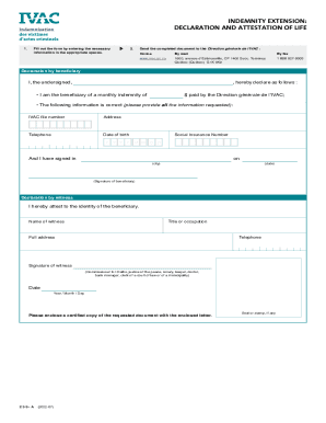 Fillable Online ivac qc Indemnity extension - Declaration and ...