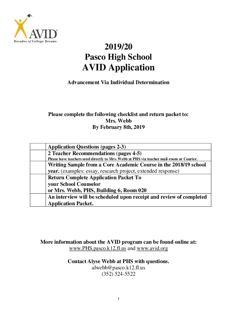 Fillable Online phs pasco k12 fl Hosford Middle School AVID Class ...