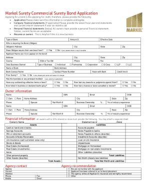 Fillable Online Markel Surety Commercial Surety Bond Application Fax ...