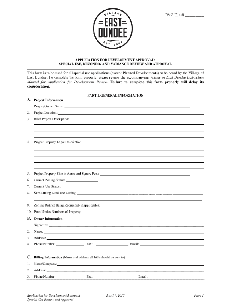 Fillable Online The Village of East Dundee Planning and Zoning Application Fax Email Print ...