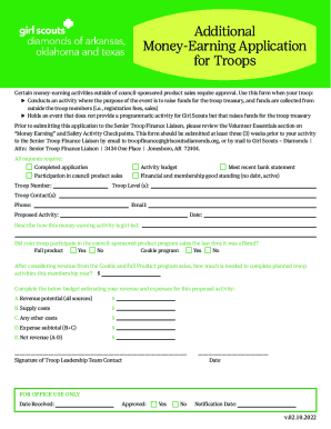 Fillable Online Application to Conduct a Troop/Group Money-Earning ...