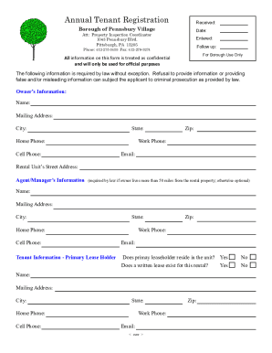 Fillable Online Borough of Pennsbury Village Tenant Registration Forms ...