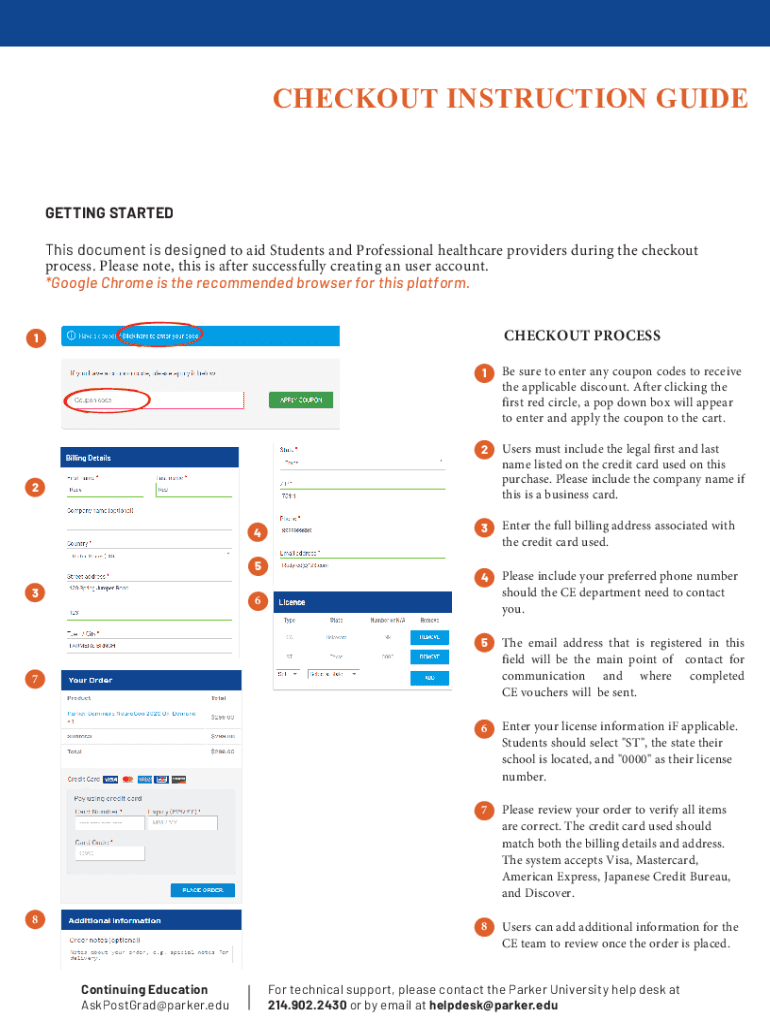 Fillable Online Parker Success Academy Checkout Instructions Fax Email Print - pdfFiller