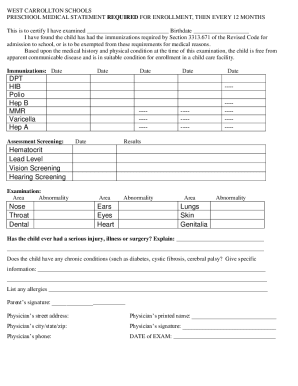 Fillable Online ECC Preschool Medical Statement Form Fax Email Print ...