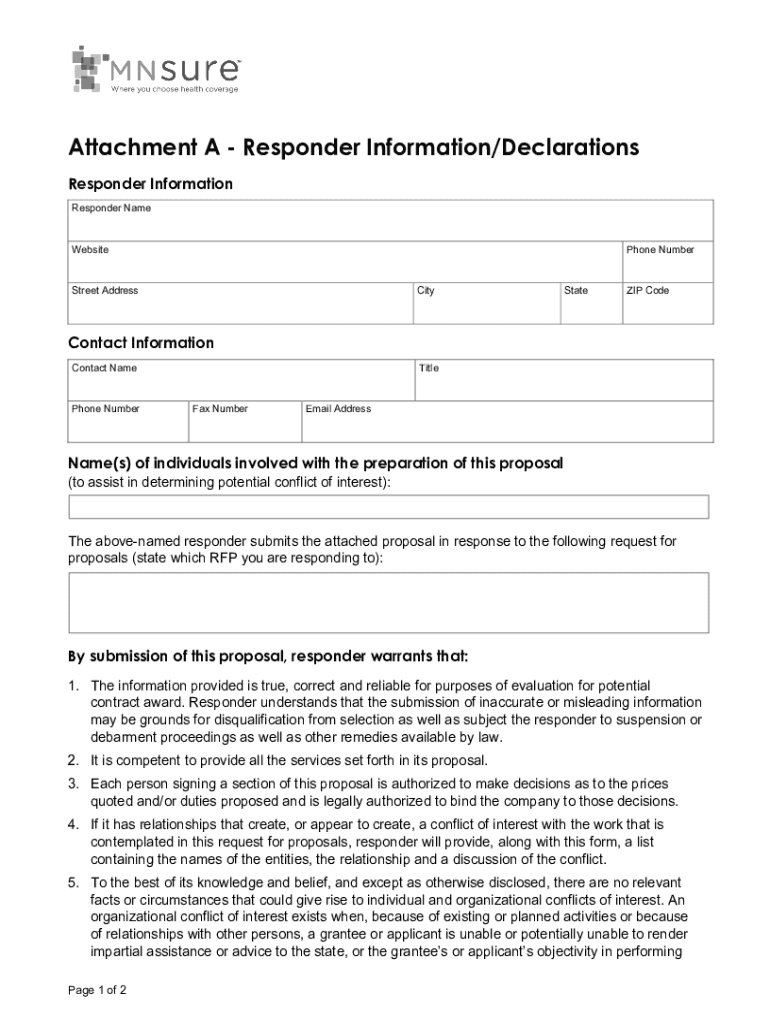 Fillable Online MNsure Grant RFP Attachment A. This document is used by ...