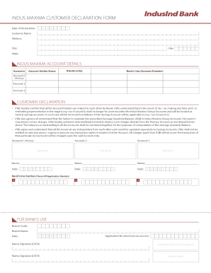 Fillable Online Indus Maxima Customer Declaration Form Fax Email Print ...