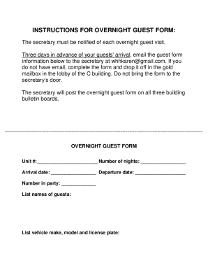 Fillable Online Overnight Guest Request Process Fax Email Print - pdfFiller