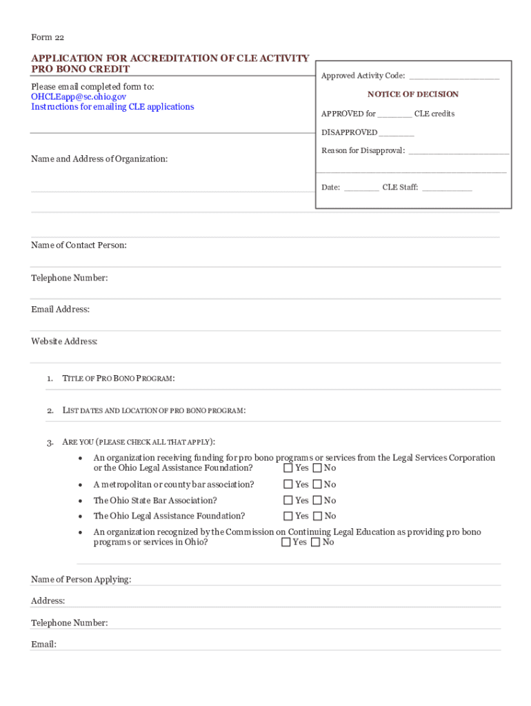Fillable Online Application for Accreditation of CLE Activity Pro Bono ...