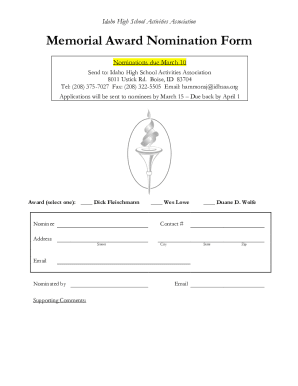 Fillable Online Memorial Award Nomination Form Fax Email Print - pdfFiller