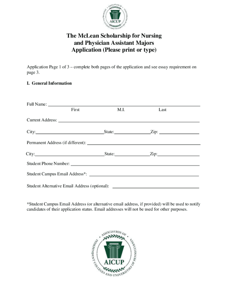 Fillable Online Free fillable The McLean Scholarship for Nursing and ...