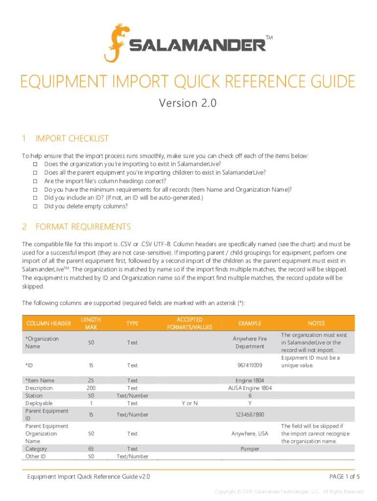 Fillable Online equipment import quick reference guide - responders.us ...
