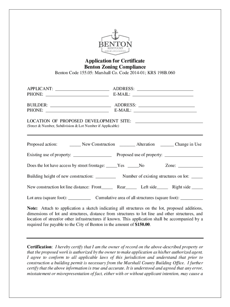 Fillable Online Application for Certificate Benton Zoning Compliance Fax Email Print - pdfFiller