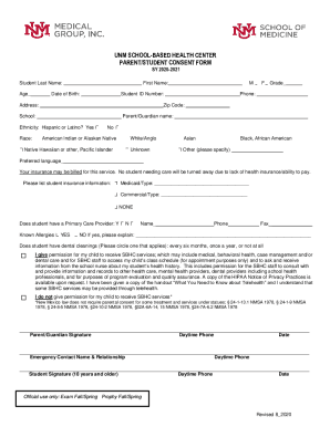 Fillable Online unm school-based health center parent/student consent ...