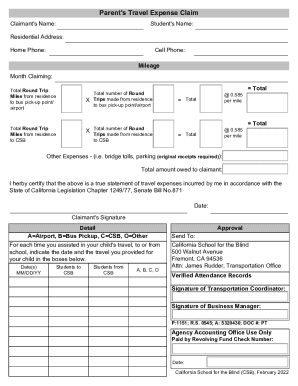 Fillable Online Parent's Travel Expense Claim - Transportation (CA ...