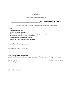 Fillable Online AAA School Safety Patrol Parent Consent Form / Pledge ...