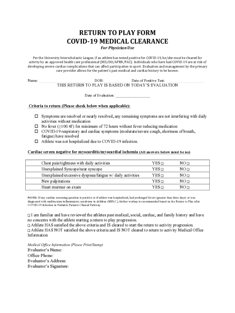 Fillable Online UIL COVID-19 ATHLETIC CLEARANCE FORM Fax Email Print ...
