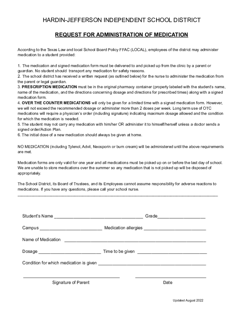 Fillable Online HJISD Medication Administration Form Fax Email Print ...