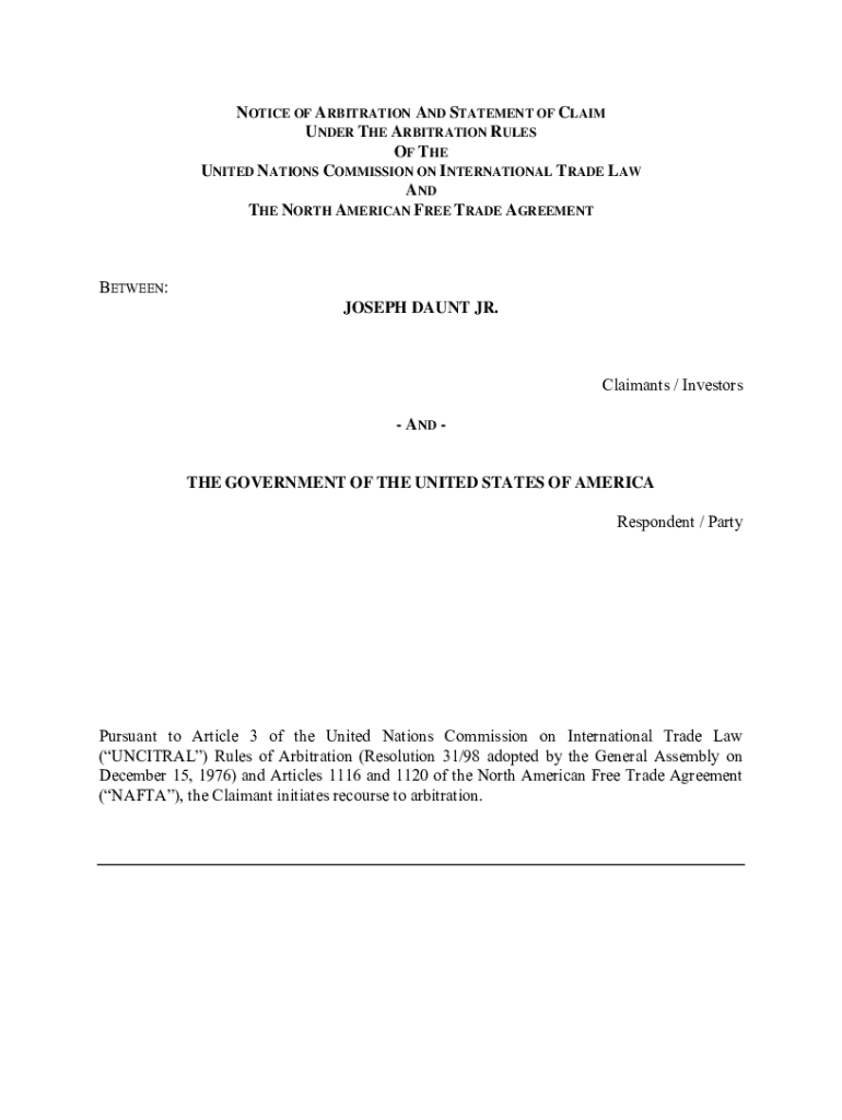 Fillable Online notice of arbitration and statement of claim Fax Email ...