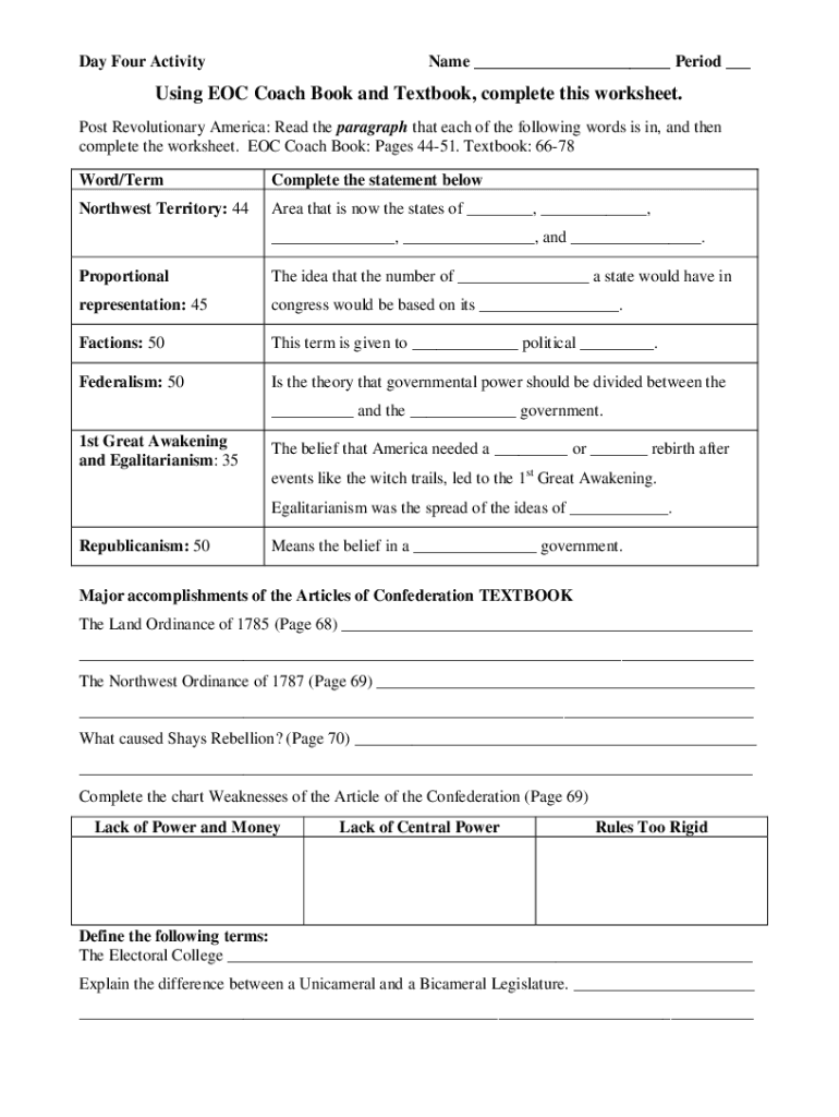 Fillable Online Using EOC Coach Book and Textbook, complete this ... Fax Email Print - pdfFiller