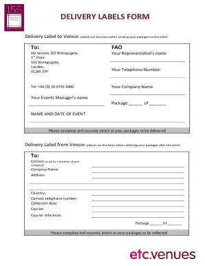 Fillable Online DELIVERY LABELS FORM Fax Email Print - pdfFiller