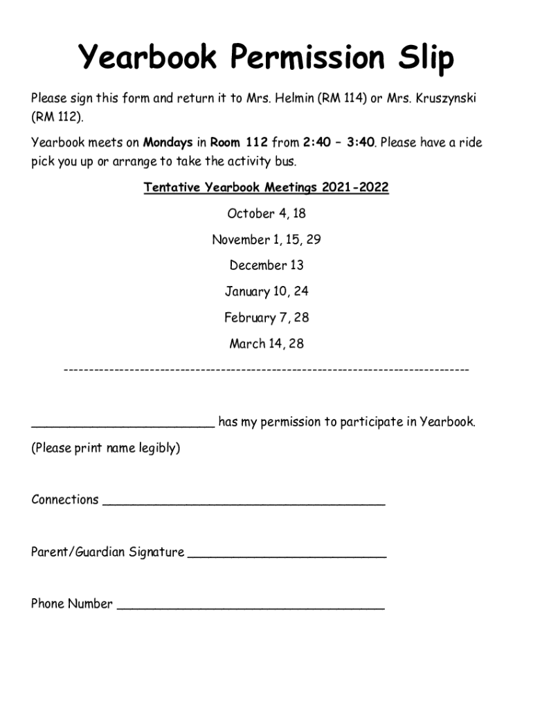 Fillable Online YEARBOOK PERMISSION FORM Fax Email Print - pdfFiller