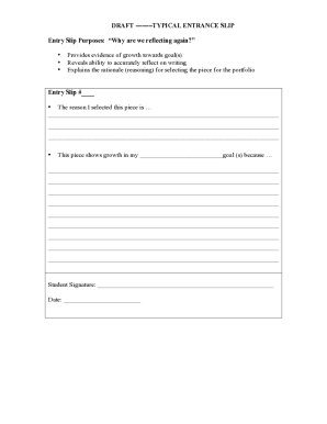 Fillable Online DRAFT ENTRANCE SLIP.doc Fax Email Print - pdfFiller