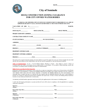 Fillable Online THE CITY OF SEMINOLE BUILDING DIVISION DOCK PERMIT Fax ...