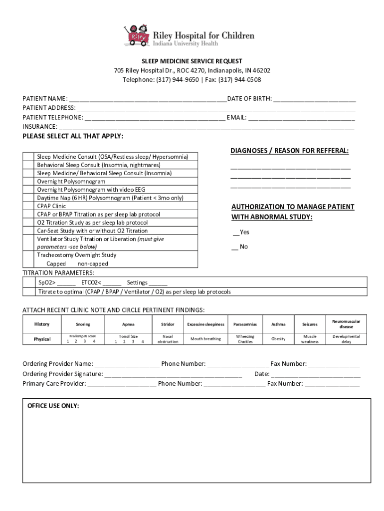 Fillable Online Sleep Medicine Service Request Form 2022 updated HJ ...