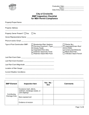 Fillable Online City of Circleville BMP Inspection Checklist for MS4 ...