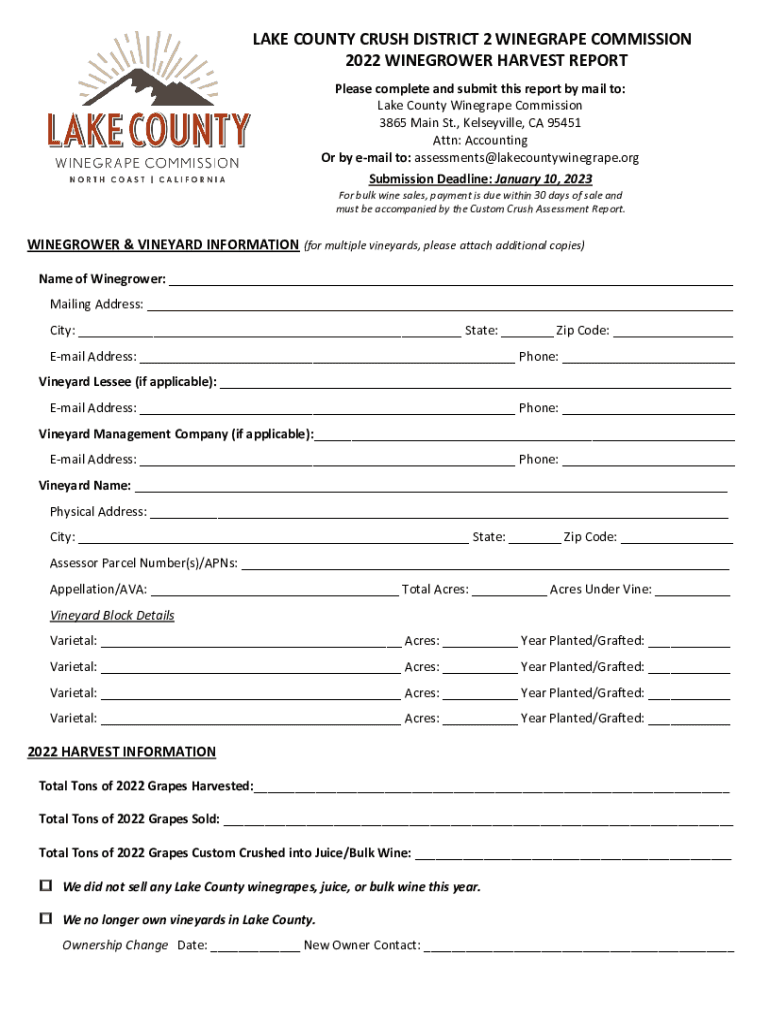 Fillable Online Lake County Winegrape Commission Assessment form ...