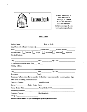 Fillable Online Intake Form 4753 N. Broadway St. Suite 900/910/925 ... Fax Email Print - pdfFiller