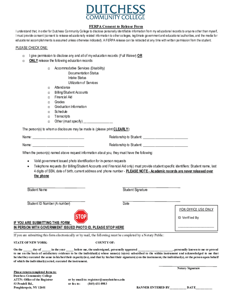 Fillable Online FERPA Consent to Release Form PLEASE CHECK ONE Fax Email Print - pdfFiller