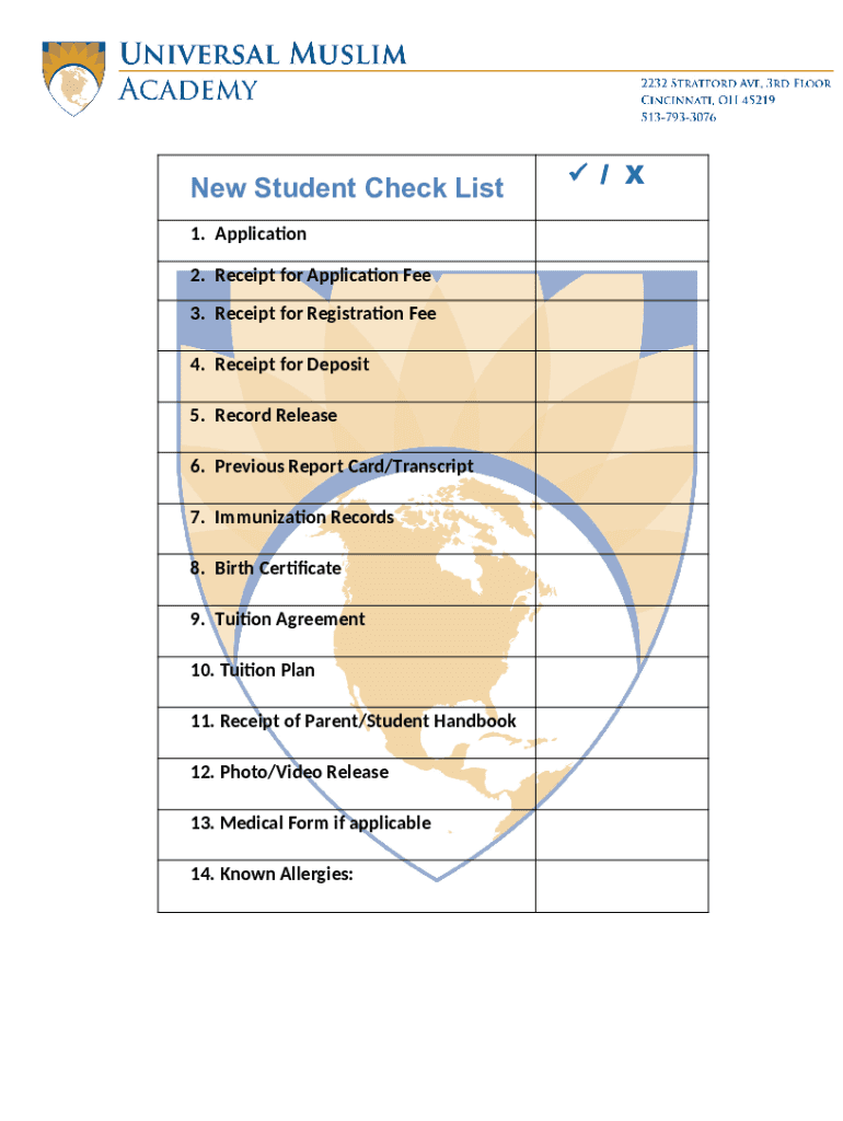 Fillable Online New Student Check List Fax Email Print - pdfFiller