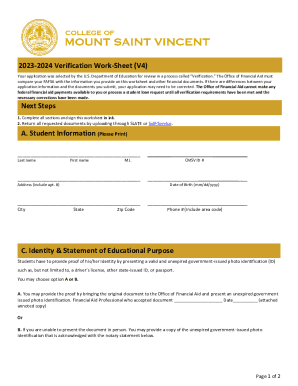 Fillable Online 2023-2024 Verification Work-Sheet (V4) Fax Email Print ...