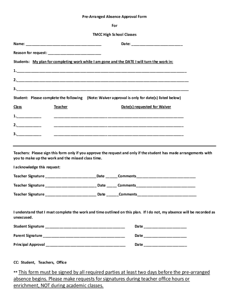 Fillable Online Pre-Arranged Absence Approval Form Fax Email Print - pdfFiller